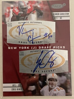 Vernon Gholston Erik Ainge 2008 Sage Dual Auto Autograph New York Jets ...