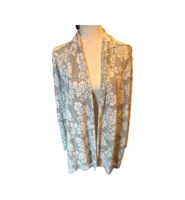 Knox Rose Open Knit Long Cardigan Duster Floral Pockets M Distressed ...