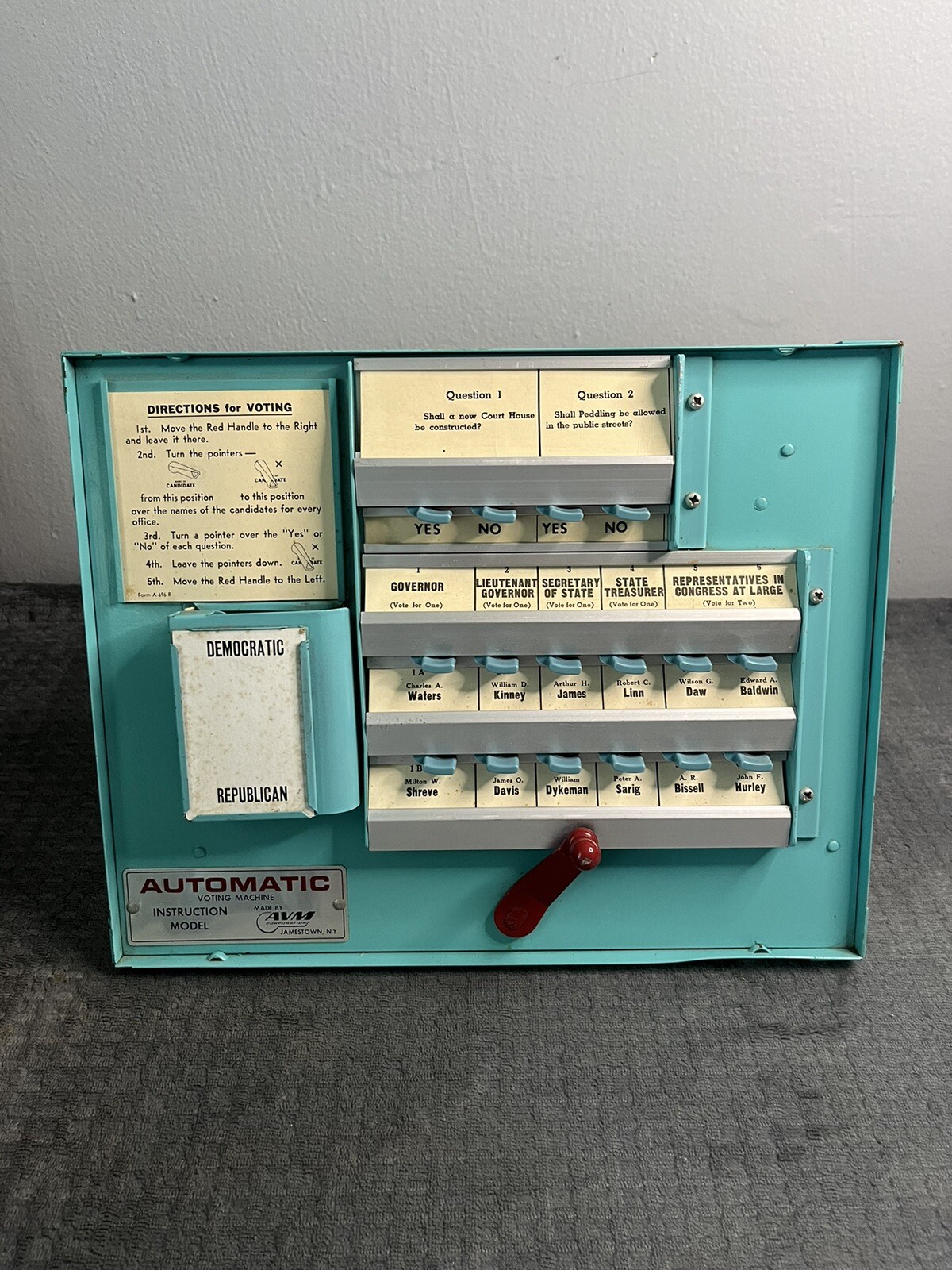 AVM Corporation Automatic Voting Machine Instruction Model Jamestown ...