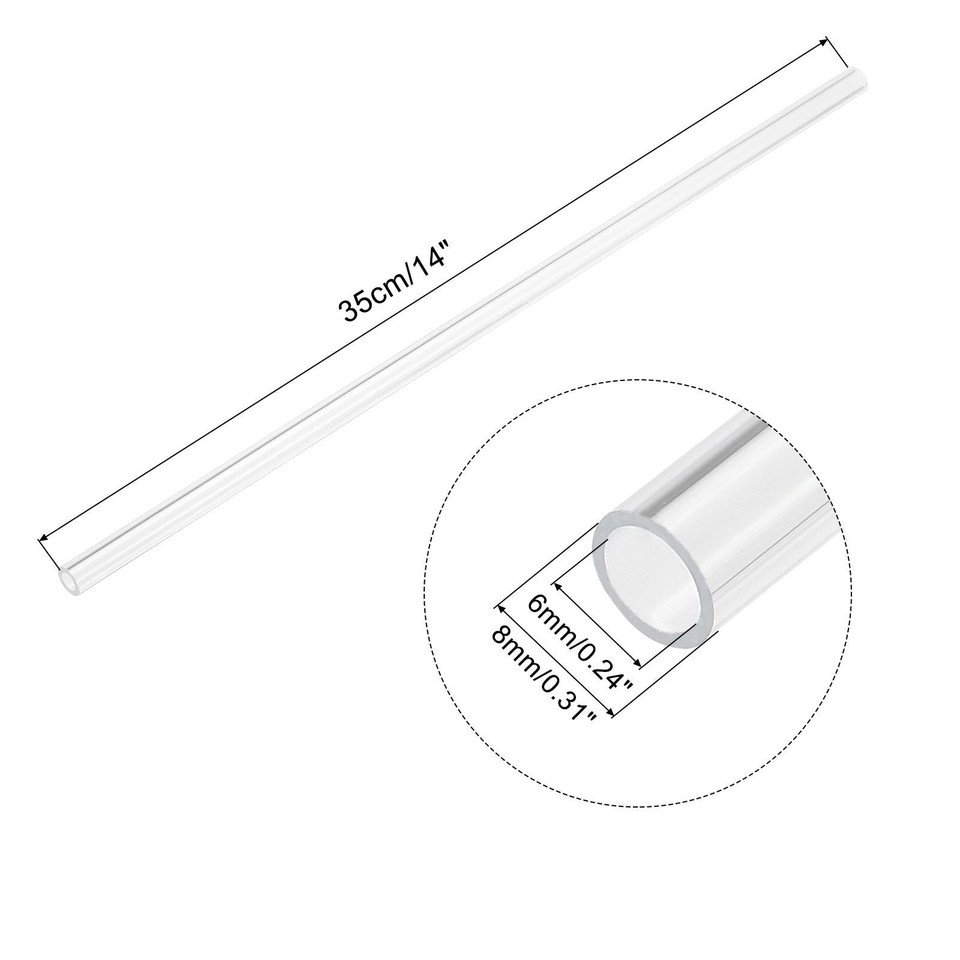 2pcs Acrylic Pipe Clear Rigid Tube 6mm ID 8mm OD 14" for Lamps and ...