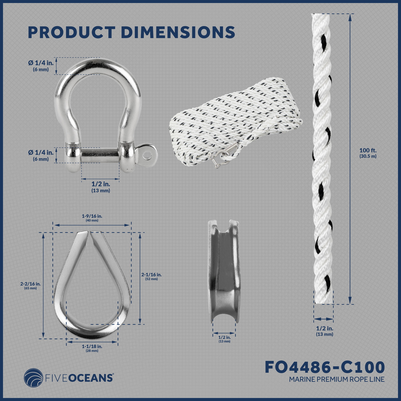 Anchor Line 1/2 inch x 100 ft - Rope Line 3-Strand White Thimble ...