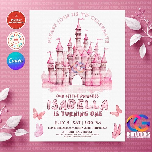 EDITABLE Princess Castle Birthday Invitation Template, Girls Party ...