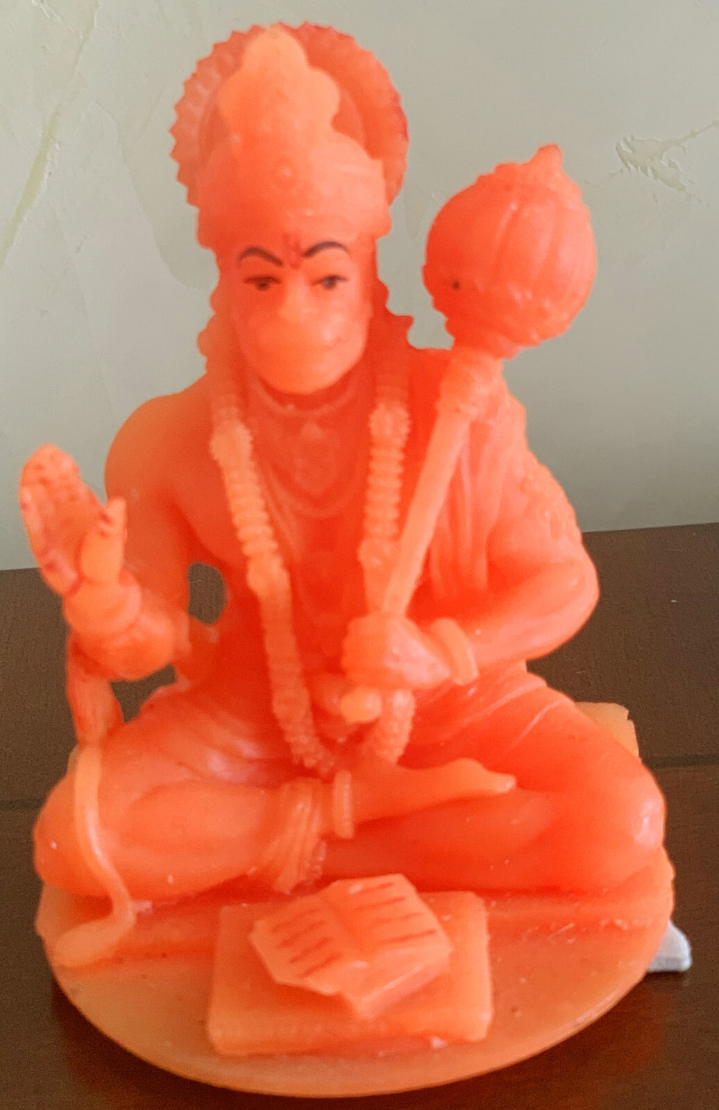 Spiritual Hindu God Blessing Hanuman Orange Resin Temple Figurine Idol ...
