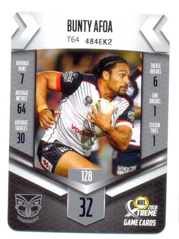 2018 NRL XTREME Common Card 128 Bunty Afoa - New Zealand Warriors | eBay