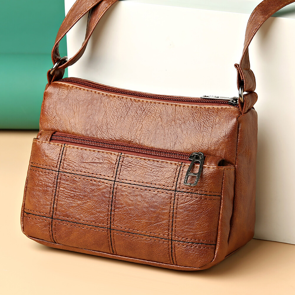 Women PU Leather Thread Messenger Bag Zipper Crossbody Bag (Brown 7) | eBay