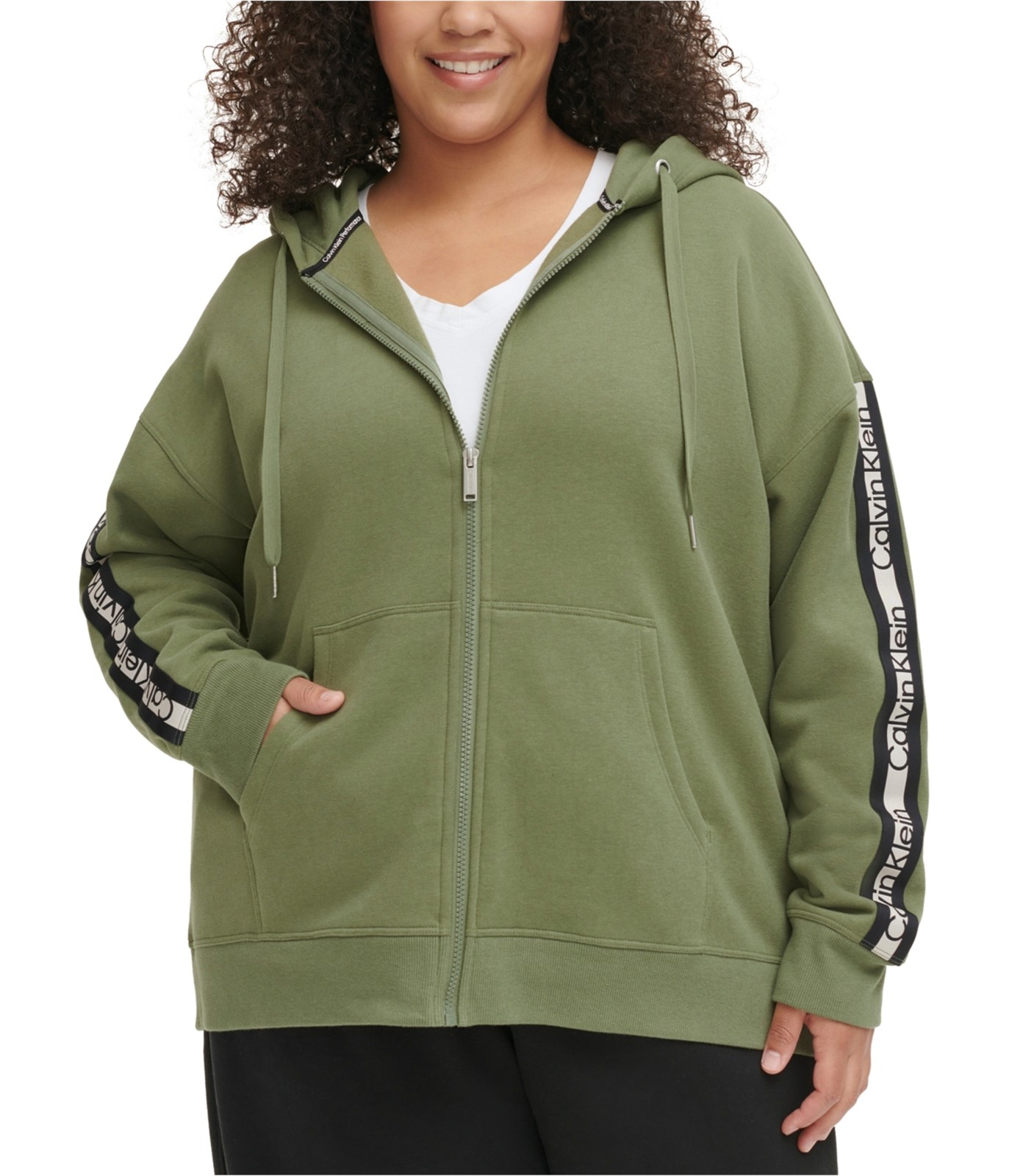 Calvin Klein Womens Logo Stripe Hoodie Sweatshirt, Green, Plus Size, 2X ...