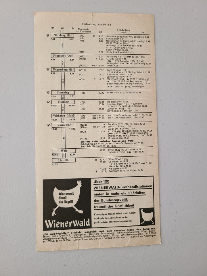 Deutsche Bahn D58 Dortmund - Linx Timetable (1962) | eBay