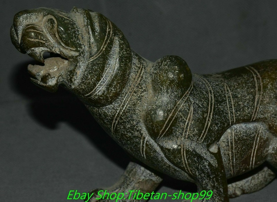8.2'' Han Dynasty Natural Green Jade Carving Zodiac Year Animal Tiger ...