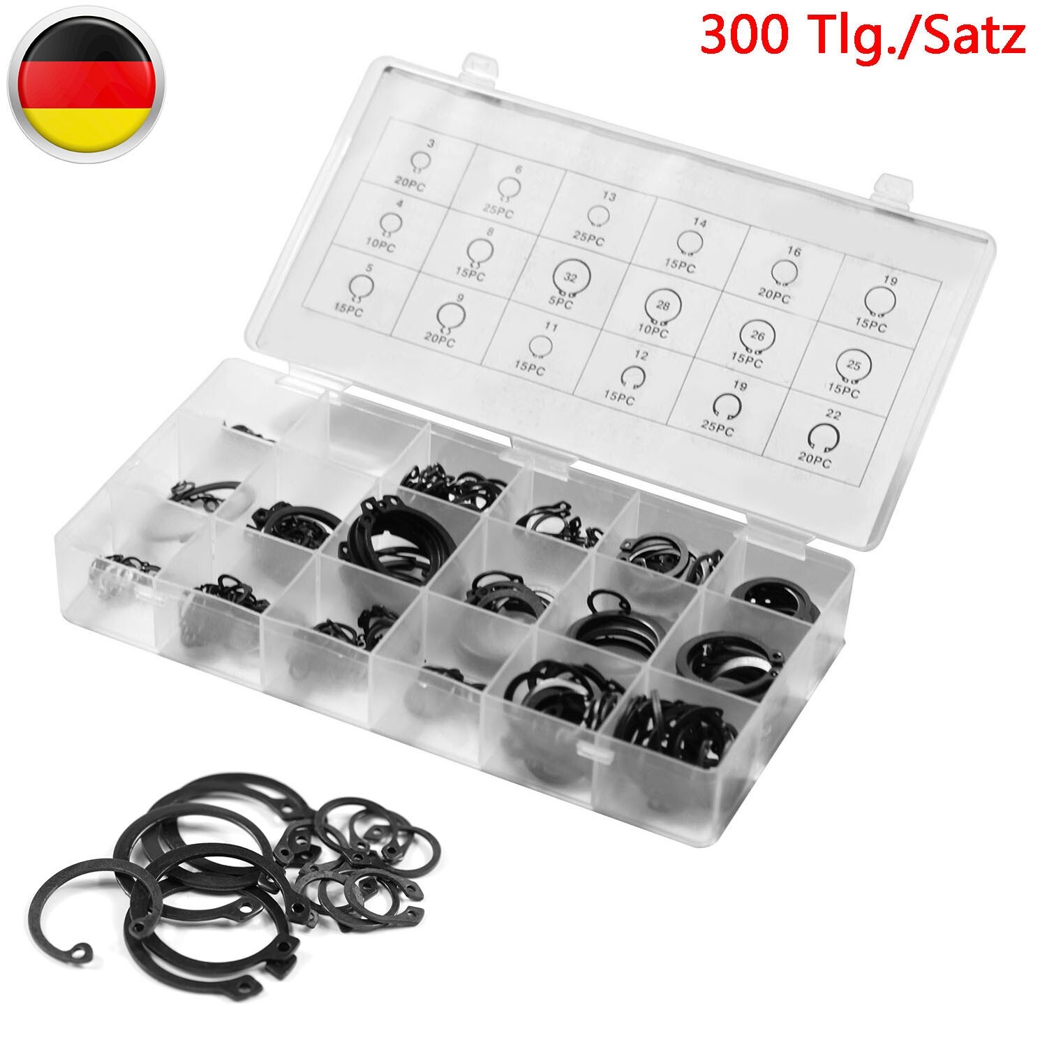 300x Innen Seegerring 3-32mm Sprengring Set Segering Sortiment ...