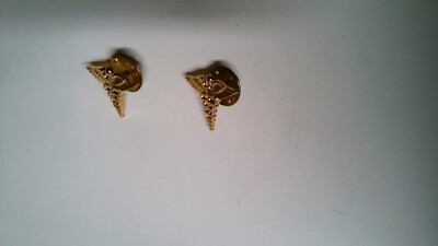 MILITARY INSIGNIA GOLD COLOR PIN ON COLLAR SET OF 2 MEDICAL SMALLER 3/4 ...
