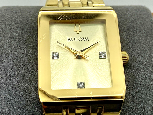 Bulova Women's Watch 97P140 Quadra Modern Quartz Champagne Dial 20mm ...