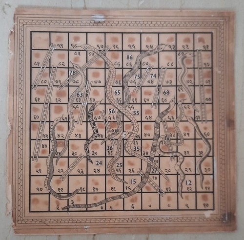 Vintage Painting - Snakes and Ladders, India Board Game 1950s Art ...
