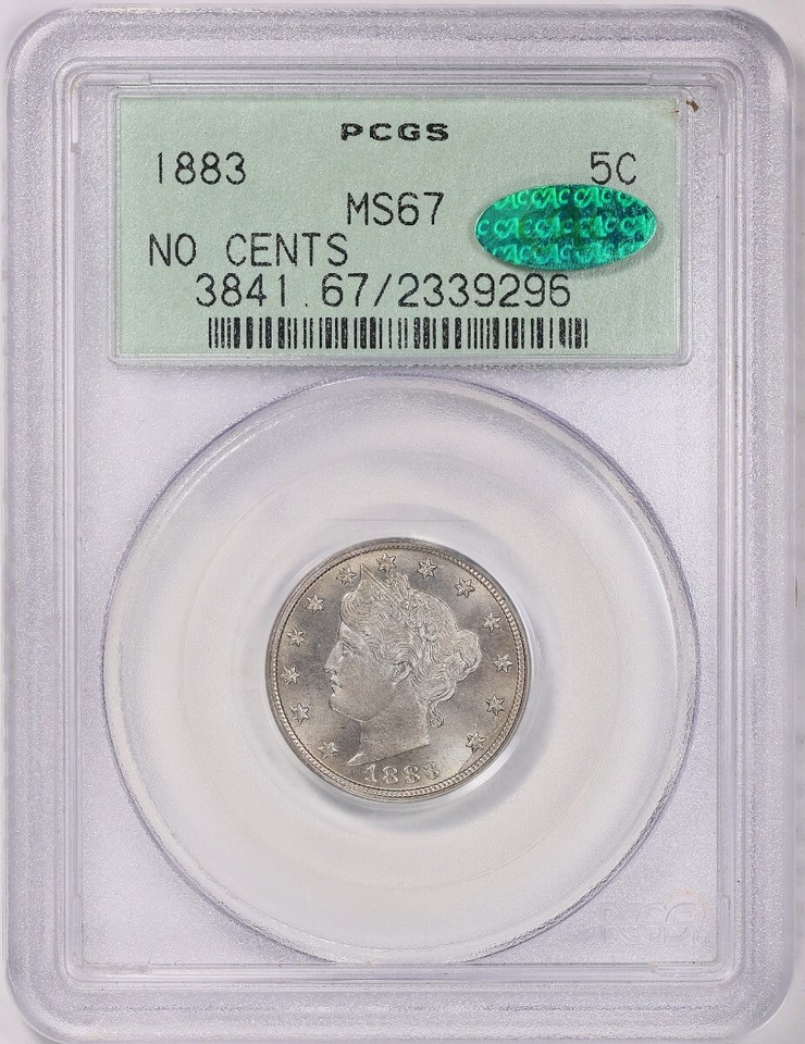 1883 5C No CENTS Liberty Nickel - Type 1 No "CENTS" PCGS MS67 (CAC ...