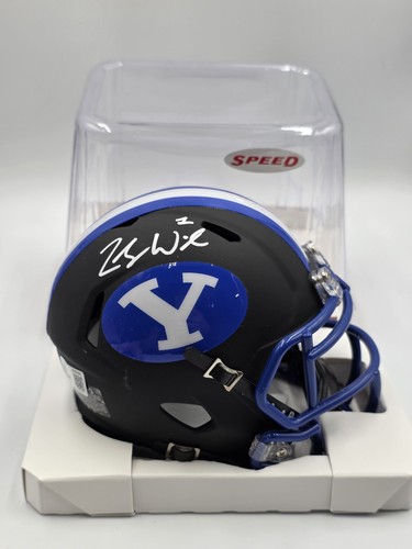 Zach Wilson Autographed/Signed Mini Helmet Beckett Sticker BYU Cougars ...