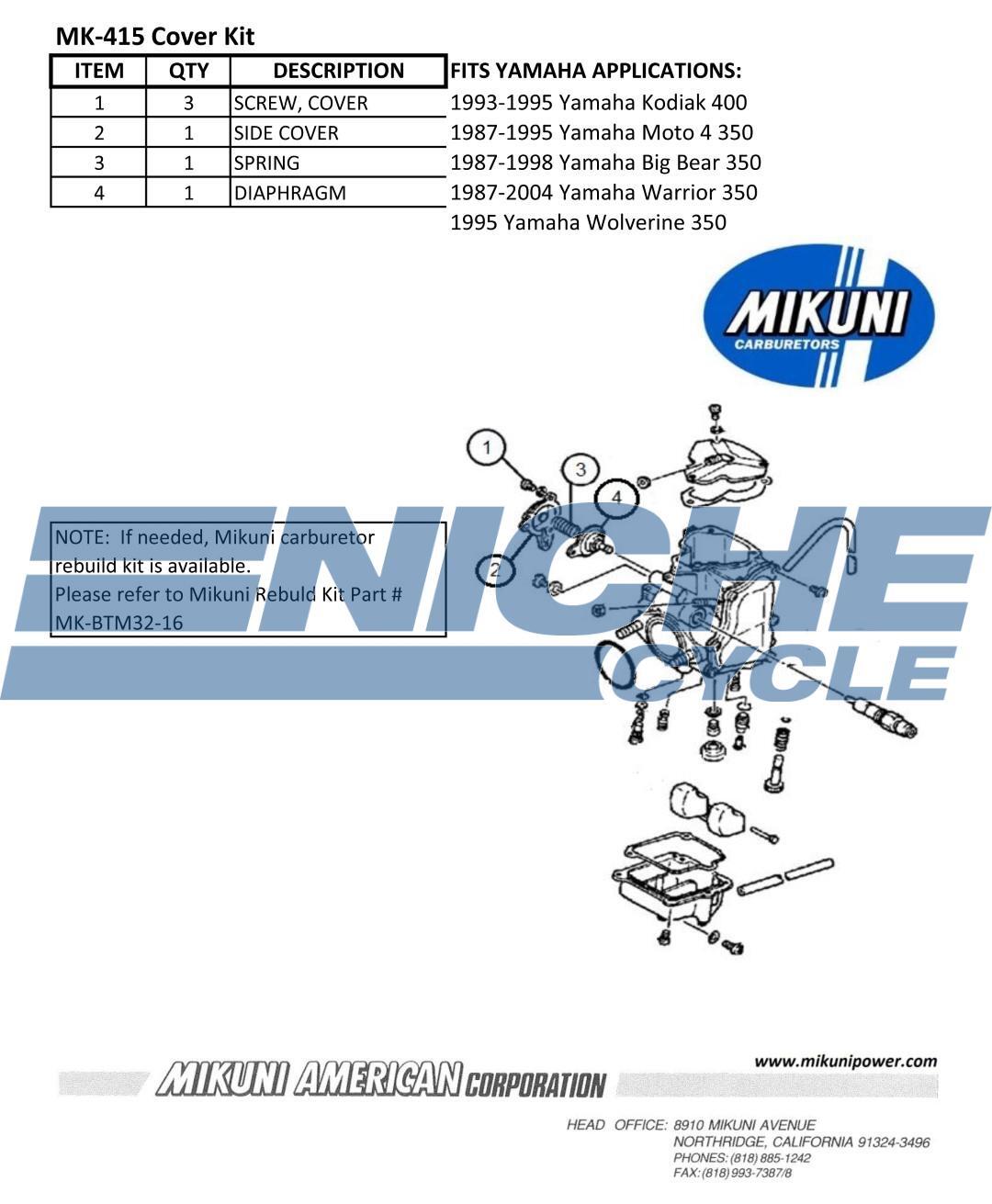 Genuine Mikuni BTM32 Air Cut Off Valve Rebuild Kit with Cover for Yamaha MK-415 | eBay