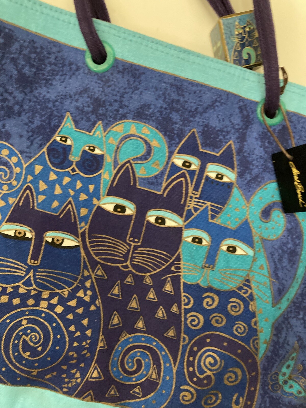 Laurel Burch Indigo Cats Tote - Sun And Sand Purple Handle Beads | eBay