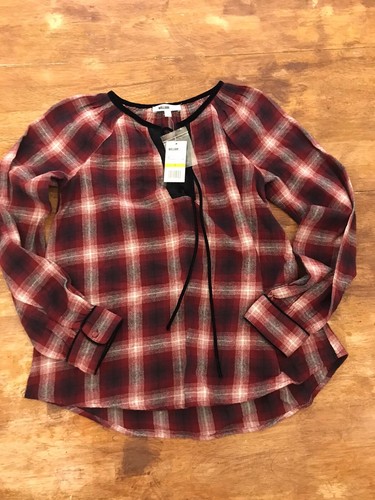 William Rast Plaid Maroon Tie Neck Ls Rhubard Sky Combo S | eBay