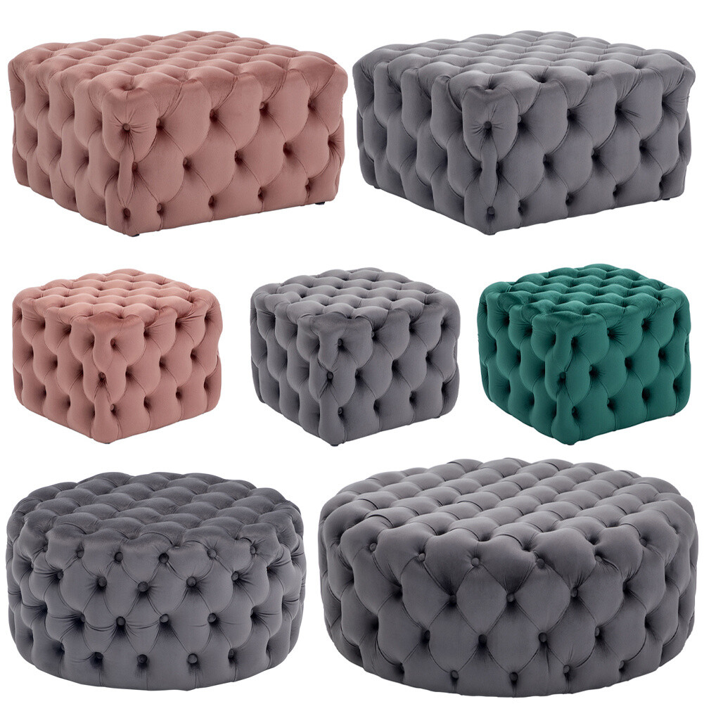 Extra Large Chesterfield Tufted Velvet Square Round Footstool Pouffe ...
