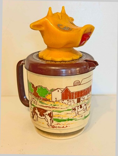 Vintage 60s Whirley Moo-Cow Head Creamer Cup w Dairy Farm Scene | eBay