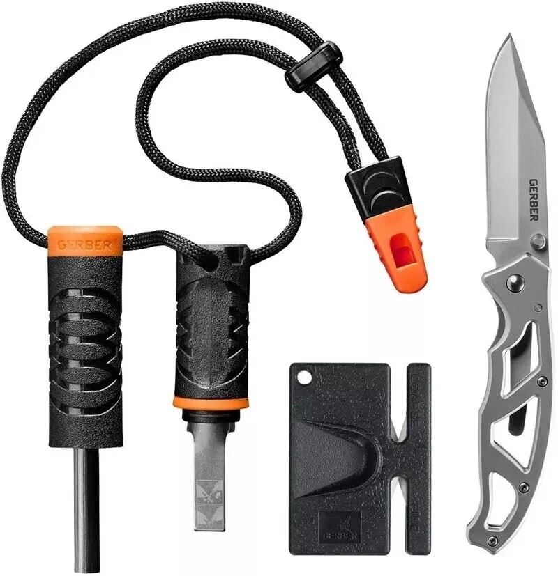 Gerber Survival Kit, Paraframe Pocket Knife, Fire Starter, Whistle ...