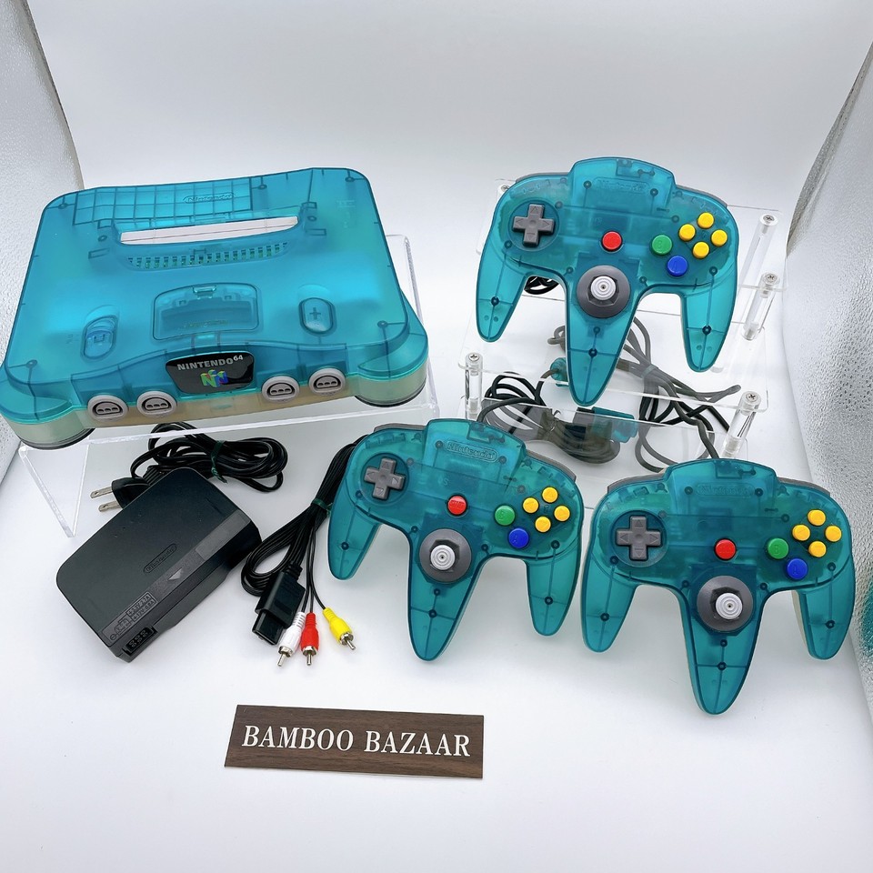 N64 Nintendo 64 Clear Blue Console Region Free Choose Controller Cables ...
