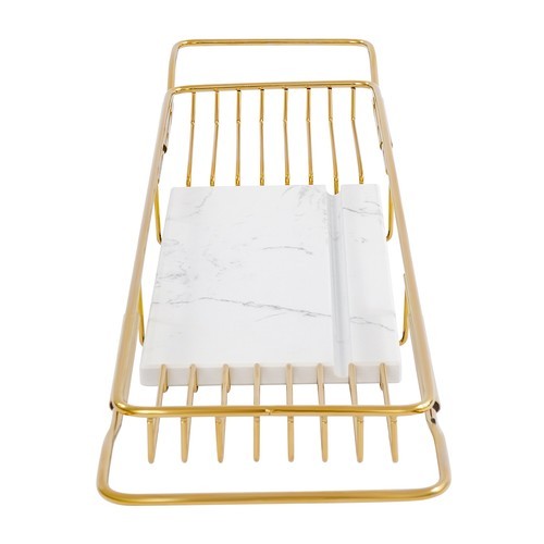 Gold & White Expandable Bathtub Tray with Marble Board for Relaxation ...