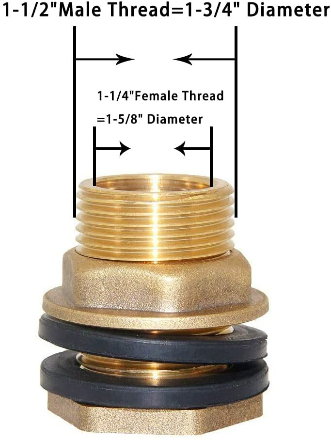 Tank Bulkhead Fitting Connector 1-1/4" Female 1-1/2" Male Water Tanks ...