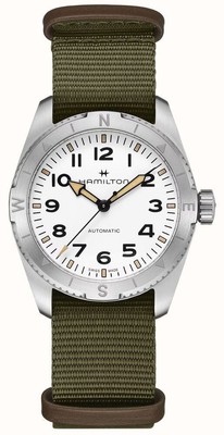 NEW HAMILTON KHAKI FIELD EXPEDITION 37MM AUTO WHITE DIAL GREEN NYLON ...