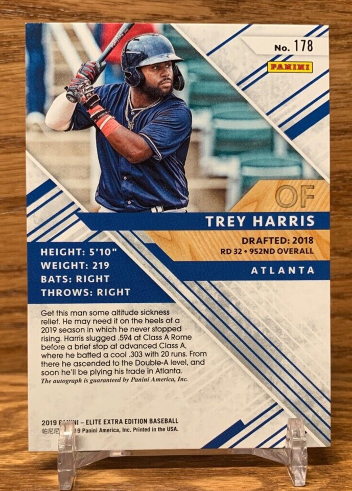 TREY HARRIS Autograph Prospect | 2019 Panini Elite Extra Atlanta BRAVES ...