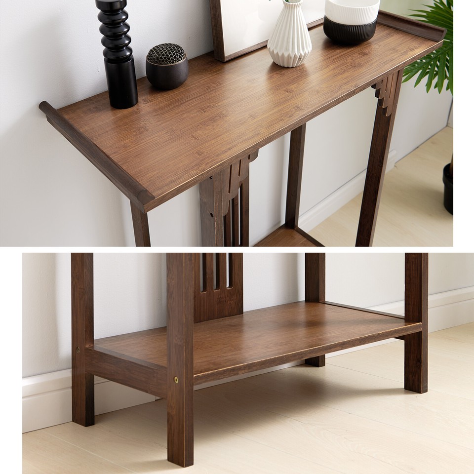 Chinese Style Vintage Console Table Sofa Side Table Bamboo Shelf ...