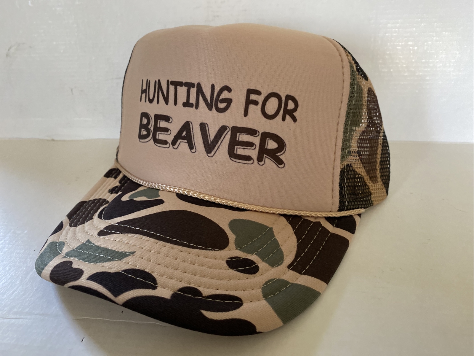 Vintage Hunting For Beaver Hat Funny Trucker Hat snapback Camo Hunting ...