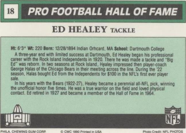 1990 Swell Pro Football Hall of Fame Ed Healey #18 for sale | eBay