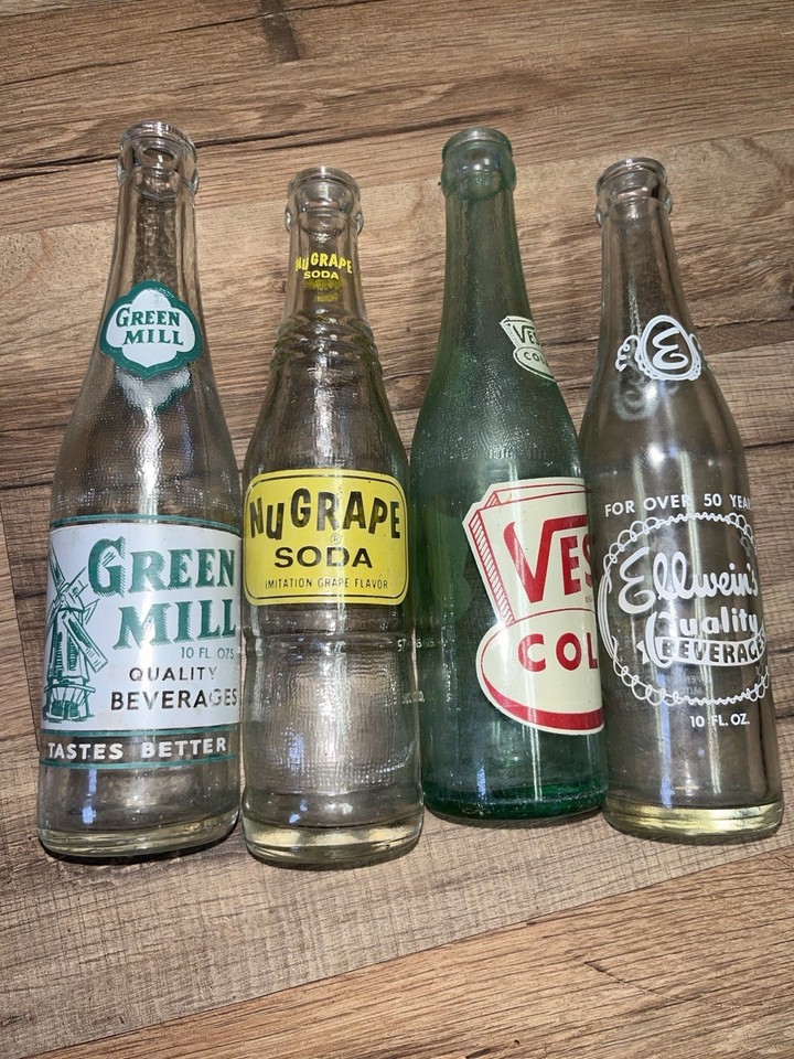 Vintage Soda Bottle Lot (4) – Green Mill, NuGrape, Vess Cola, Ellwein’s ...