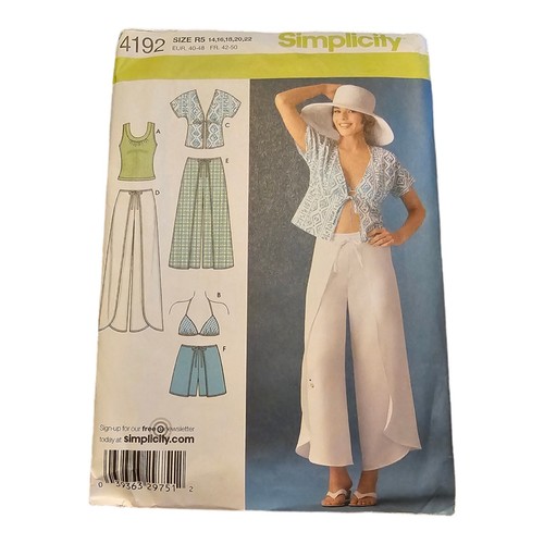 Simplicity 4192 Misses Wrap Pants Shorts Bra Top Knit Top 14 16 18 20 ...