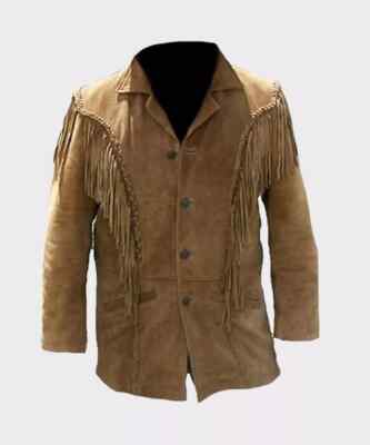 Native American Buckskin Suede Handmade Braid Jacket, Western Cowboy ...