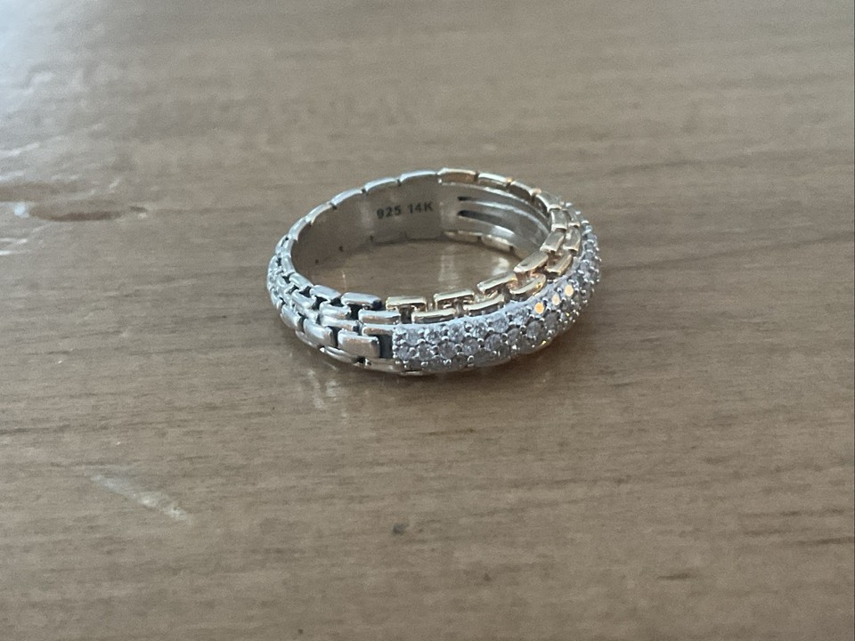 JAI John Hardy Sterling Silver & 14k Pave Diamond Ring Sz 7 Excellent ...
