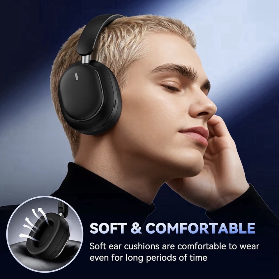 Wireless Over-Ear Headphones Bluetooth 6.0 ANC 40mm Drivers 50H Black 3 ...