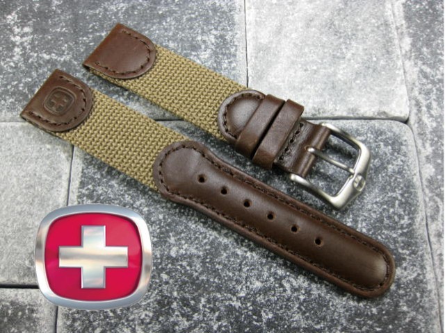 Brown Leather Brown Nylon Strap Army Watch Band 20mm 19mm 18 X1 Wenger ...