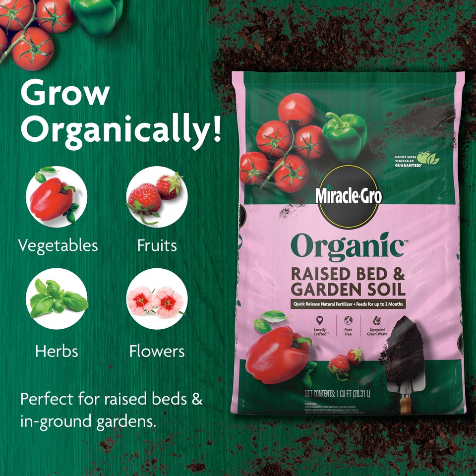 Miracle-Gro Organic Raised Bed and Garden Soil, OMRI Listed, 1 cu. ft ...