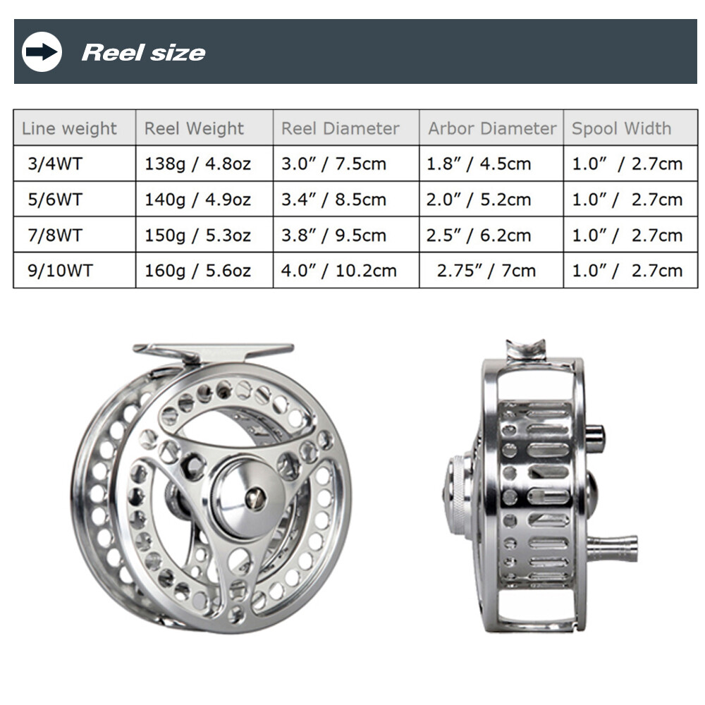 3/4 5/6 7/8 9/10WT Fly Reel Reel CNC Machined Large Arbor Fly Fishing ...