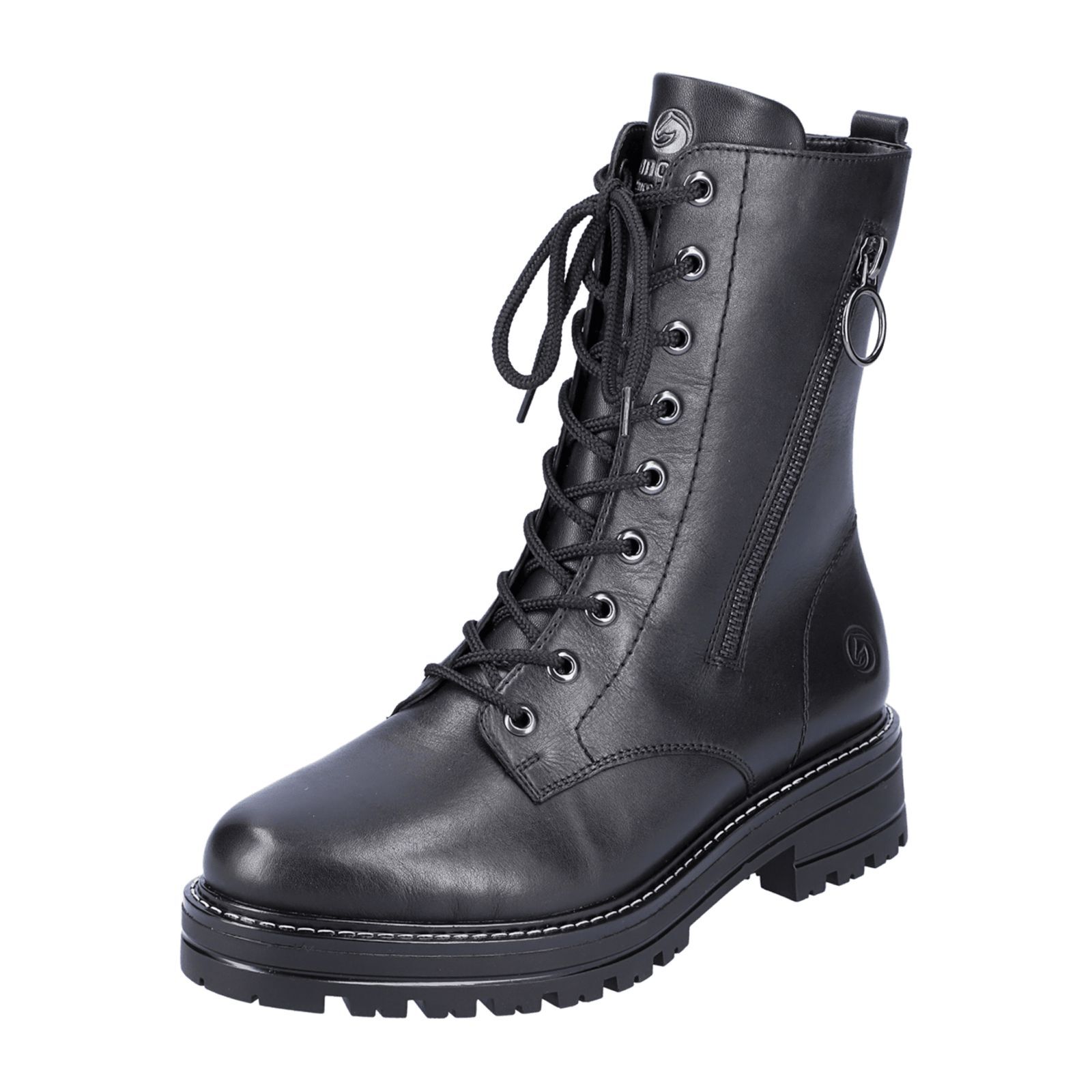Remonte D2281-01 Black Leather Biker Boots for Women with Warm Lining ...