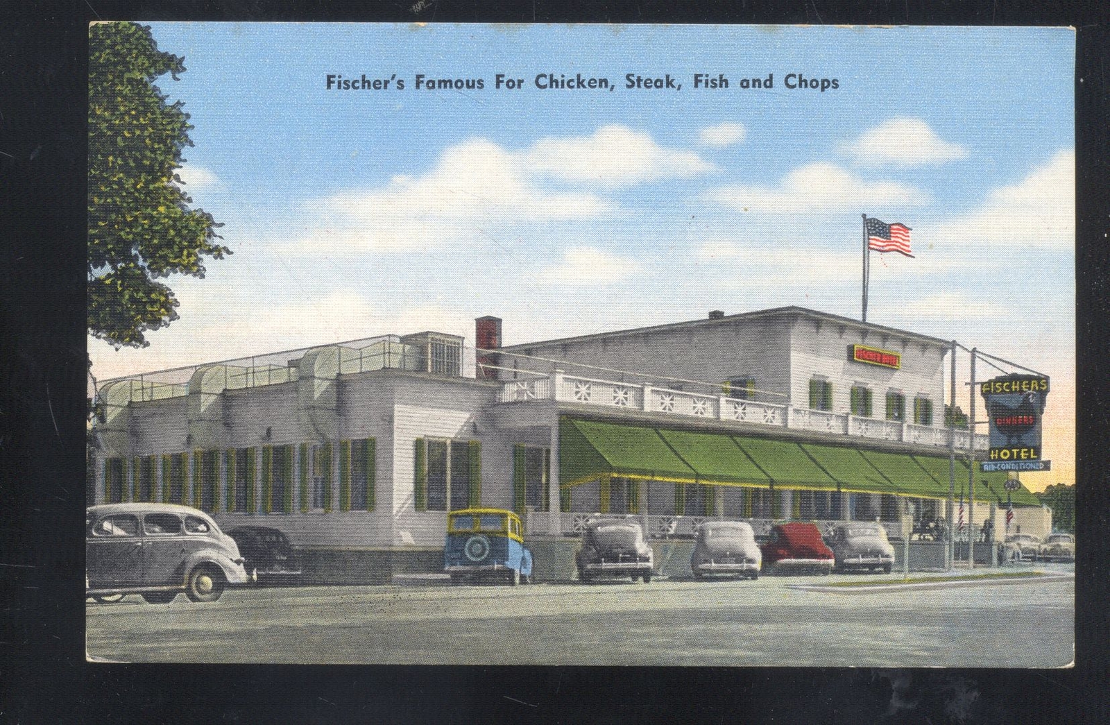 FRANKENMUTH MICHIGAN FISCHER'S CHICKEN RESTAURANT ADVERTISING POSTCARD ...