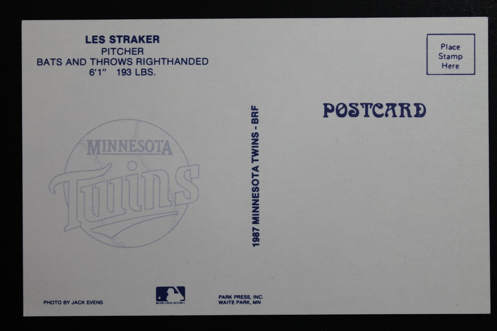Les Straker 1987-88 Minnesota Twins Signed Autographed 3x5 Postcard ...