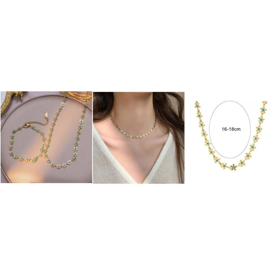 Blue OilDrip Petals Necklace Set Titanium Steel Abyssal Bloom Elegant ...