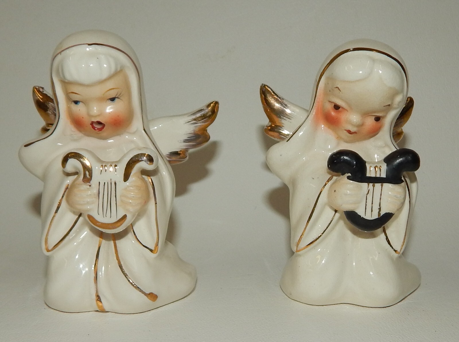 2 Vintage White Ceramic Christmas Angel with Harp Figurines Japan | eBay