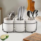 3piece Ceramic Silverware Caddy With Metal Rack Utensil Holder Flatware ...