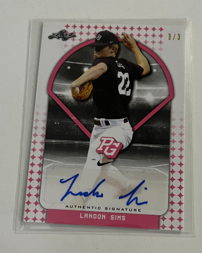 2018 LANDON SIMS Leaf PG AUTO 3/3 RC Diamondbacks 34th overall draft ...