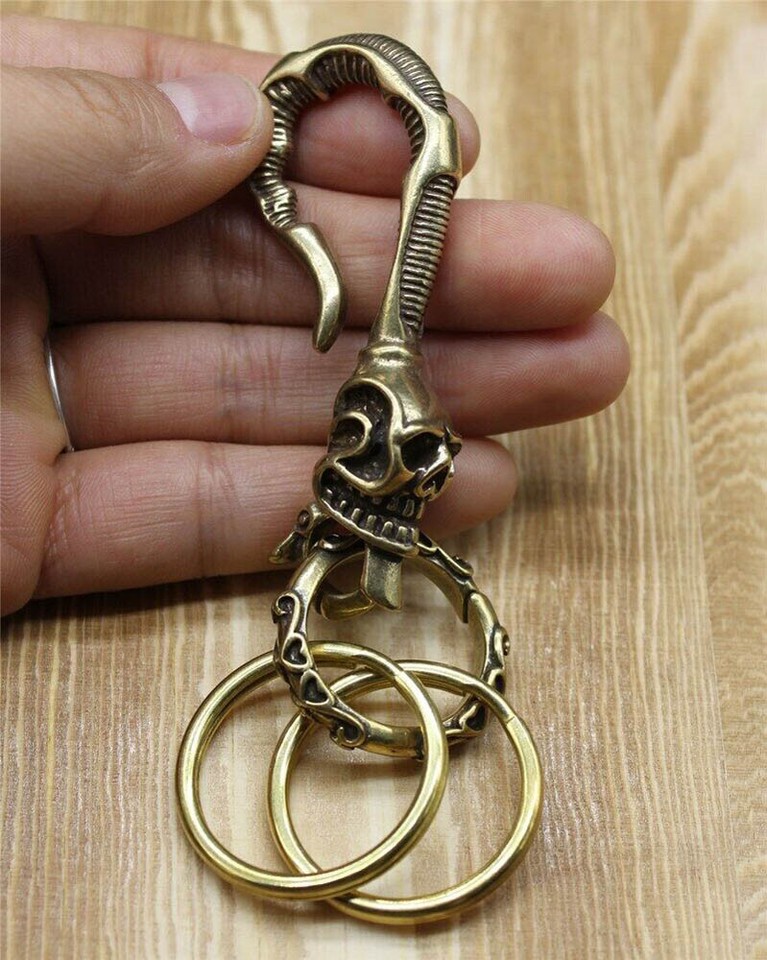 Solid Brass Skull Keychain Pants Clip Hook Bag Hook Car EDC Keychains ...