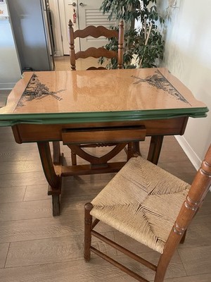 Vintage 1934 Enamel Top Ugo Mochi Table & Two Tell City Chairs | eBay