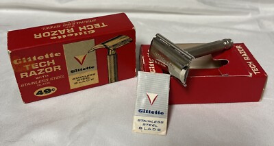 Vintage Gillette Tech Razor Set Stainless Steel Blades Original Box | eBay